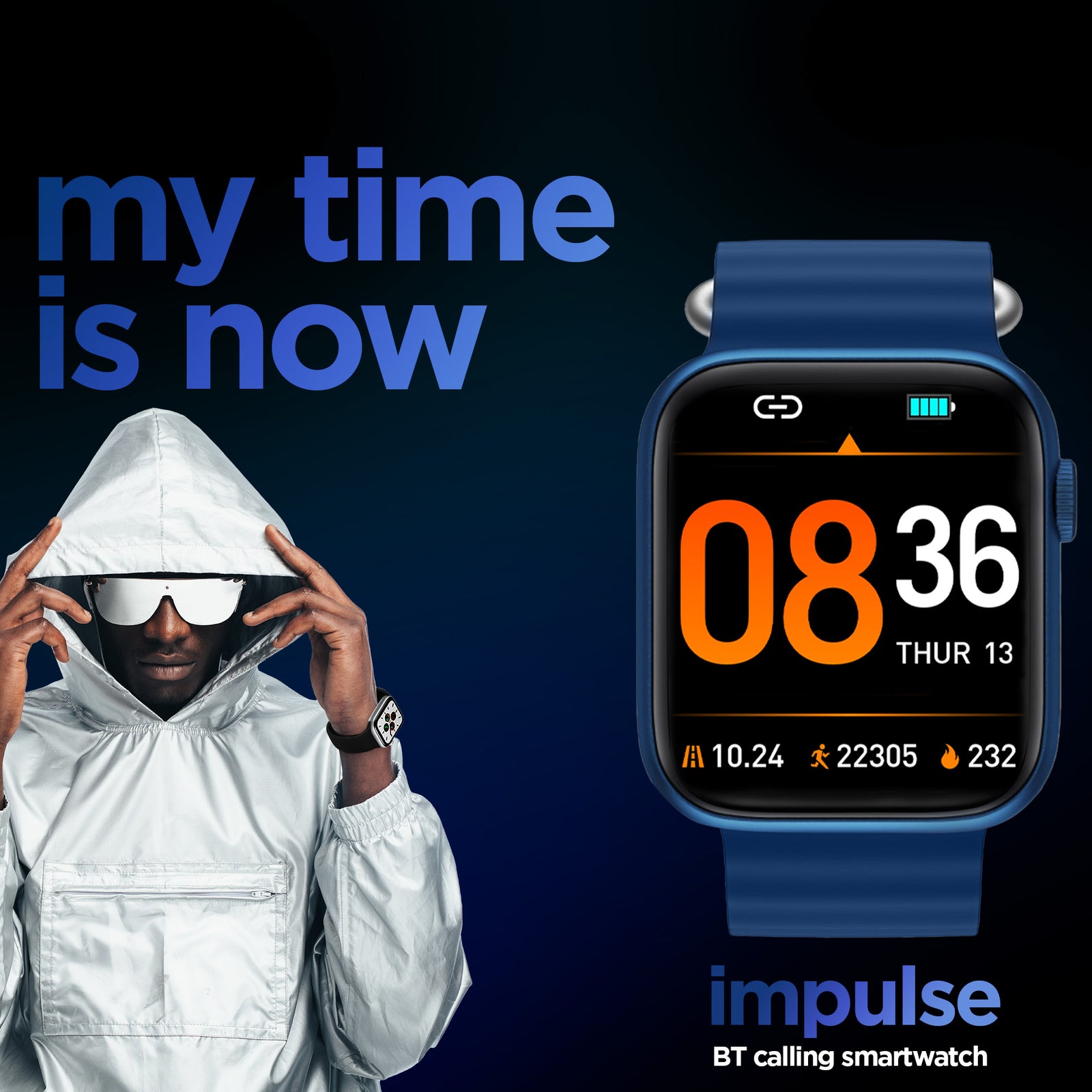 Nu Republic Impulse Smartwatch with 1.9" HD Curved Display, BT Calling ...