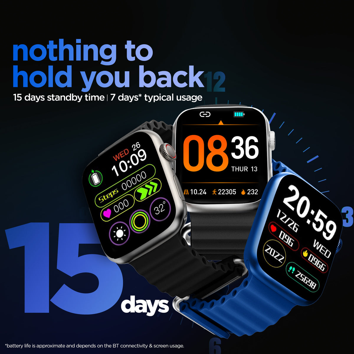 Nu Republic Impulse Smartwatch with 1.9" HD Curved Display, BT Calling ...